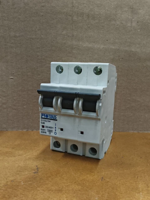 PROTEUS MCB 32 Amp Triple Pole 3 Phase Breaker Type C 32A 31032/3W £29.84 - PicClick UK