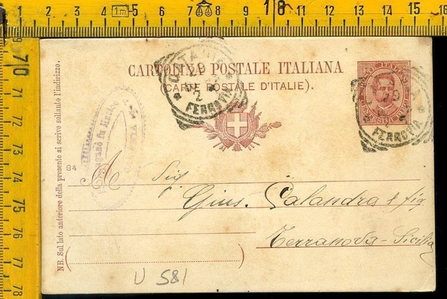 REGNO CARTOLINA INTERO postale Umberto x Terranova di Sicilia da ...
