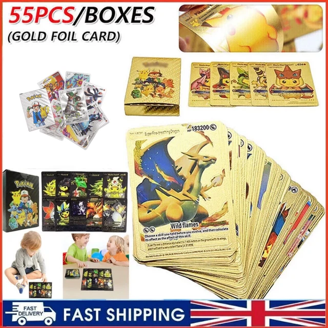 POKEMON GOLD FOIL Cards -55 pcs/110 pcs Pack Of Gold Foil Cards Pvc ...