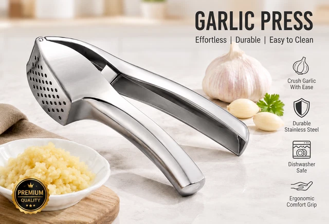 GARLIC PRESS NEW Heavy Duty Garlic Crusher Kitchen Utensils £5.99 ...