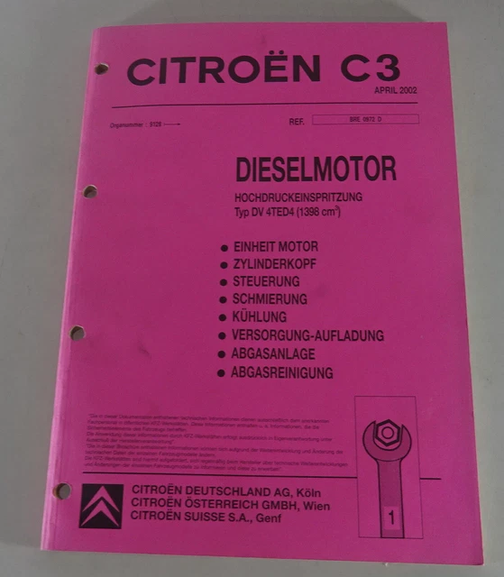 MANUALE OFFICINA CITROEN C3 1.4 Litro Motore Diesel Dv 4TED4 Di 04/2002 ...