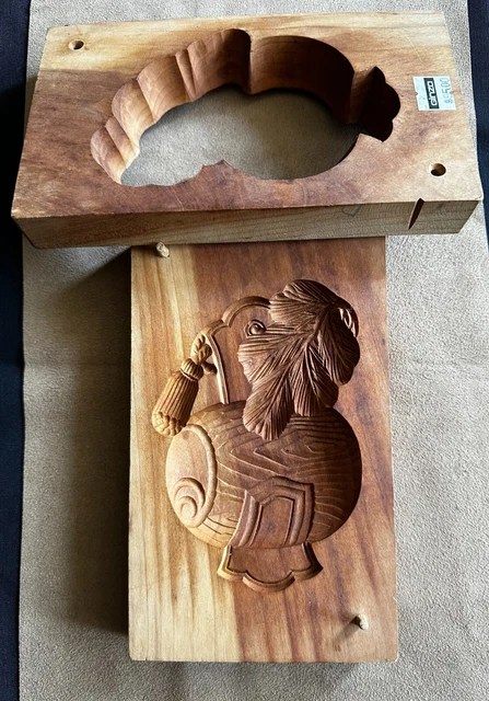 VINTAGE JAPANESE HAND CARVED WOODEN KASHIGATA 8" Rice Cake MOLD ...