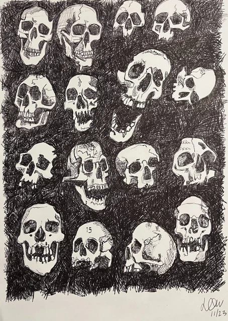 ORIGINAL ARTWORK SKULL Garden, Dark, Catacomb, Signed NOT A PRINT £63. ...