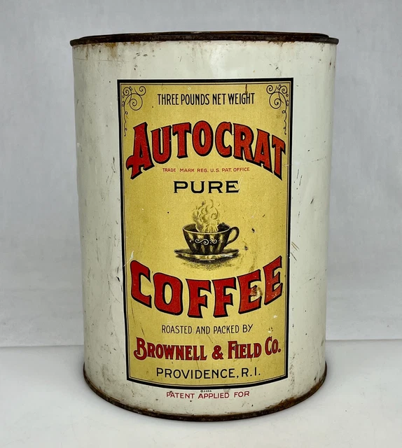 AUTOCRAT COFFEE BROWNELL & Field Antique 3 lb Tin Can -Providence, RI ...