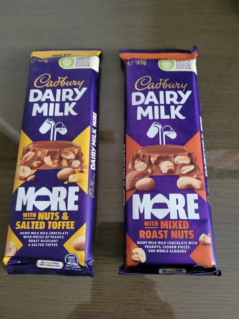 CADBURY DAIRY MILK more chocolate Bar Australian Import 165g a bar x 2 ...