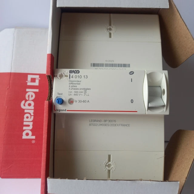 DISJONCTEUR DIFFÉRENTIEL legrand baco triphasé 30-60A 500mA 4 Pôles ...