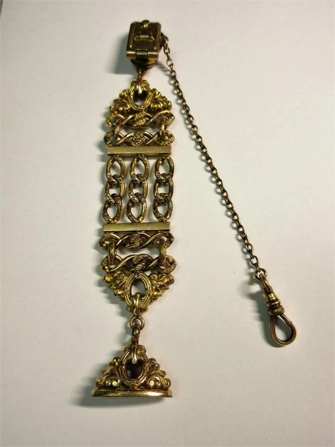 ANTIQUE VICTORIAN GOLD FILLED POCKET WATCH CHAIN & FOB - Ornate design ...