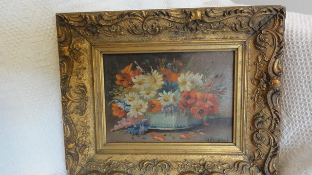 ANCIEN TABLEAU ENCADRE Huile Sur Toile Signe Rabomoni ?Bouquet Fleurs Jardiniere EUR 139,99 ...