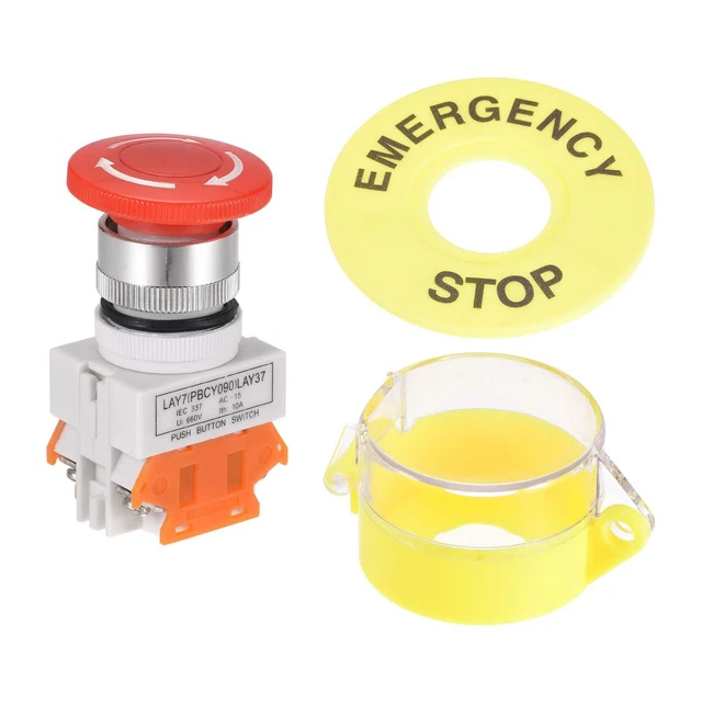 22MM LATCHING EMERGENCY Stop Push Button Switch W Cover Emergency Stop ...