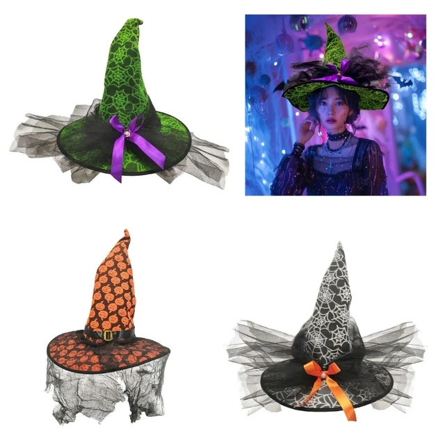 SPOOKY WITCH HAT for Halloween Party Cobweb Sheer Accessories Retro ...