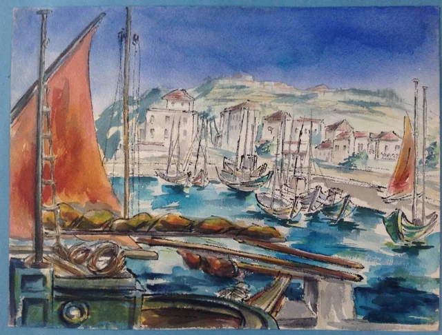 11/12: IMPRESSIONISMUS AQUARELL Gemälde Hafen Boote Gabicce Mare G. Weihmann ~57 EUR 220,00 ...