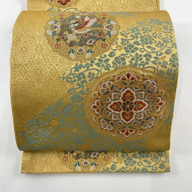 JAPANESE KIMONO FUKURO Kimono Obi Bird Gold Silver Thread Embroidery ...