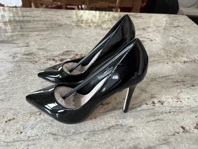FAITH SIZE 6 Wide Fit Chloe Black Patent Stiletto Pointed Toe Heels ...