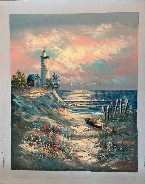 GEMÄLDE ÖL AUF Leinwand - ein Leuchtturm mit Blick auf den Strand Meerblick EUR 89,60 - PicClick DE