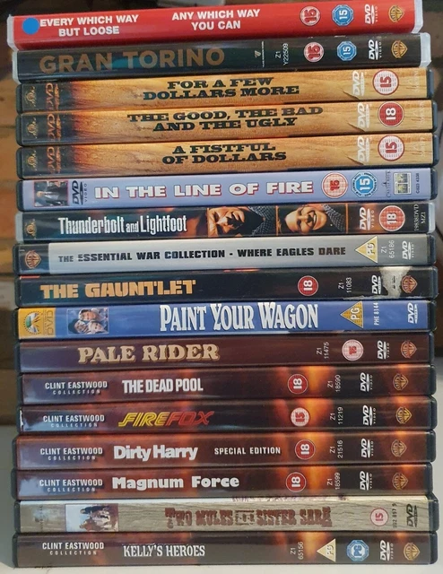 18 × DVD Job Lot Clint Eastwood Westerns/Action/Dirty Harry/War/Every ...