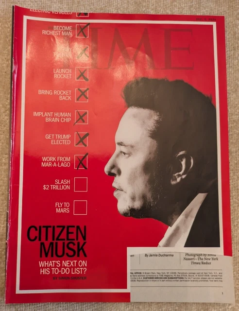 TIME MAGAZINE MAG Elon Musk Citizen December 2024 Telsa Rocket SpaceX ...