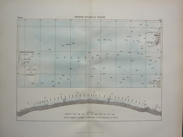 C1890 MAPPA ANTICA ~ North Atlantico Oceano Trinity Bay Valentia Mare ...