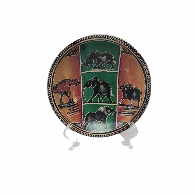VINTAGE AFRICAN SAFARI Animals Etched Soapstone Dish Cheetah Giraffe ...
