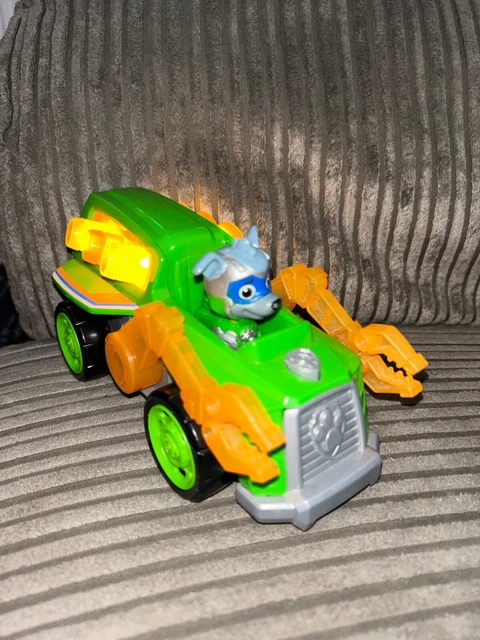 PAW PATROL MIGHTY Pups Light Up & Sounds Deluxe Rocky Vehicle & Figure ...