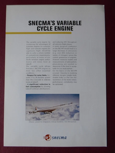 1992 DOCUMENT PUB Snecma Mcv99 Supersonic Transport Engine Aerospatiale ...
