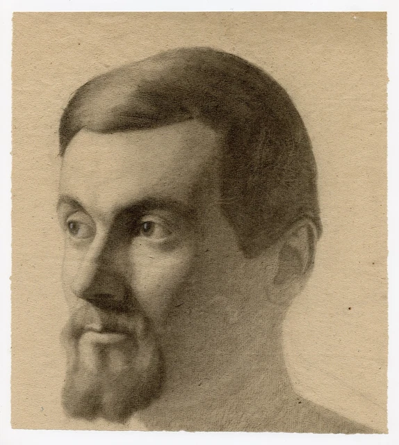 SMALL MID 19TH century portrait drawing bearded man male French School ...