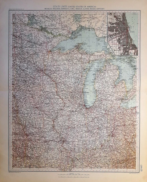 CARTA GEOGRAFICA ANTICA MICHIGAN, WISCONSIN, MINNESOTA etc 1927 Antique ...