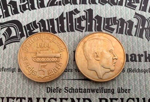 5 MARK GERMAN Coin Hitler Panzer Tank Swastika Nazi Fuhrer Ww2 ...