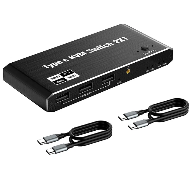 USB C KVM Switch 100W PD Charging Port Switcher 2x1 8K For 2 Laptop 1 Monitor $72.41 - PicClick AU
