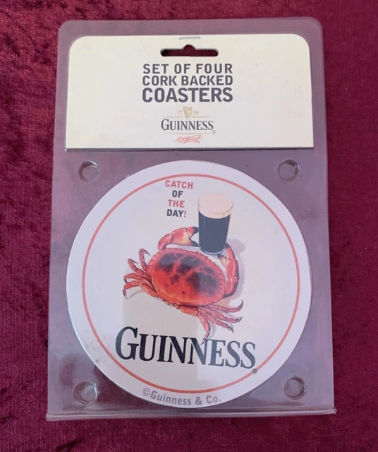 GUINNESS CATCH OF The Day Crab Design Set Of Four Cork Backed Coasters ...