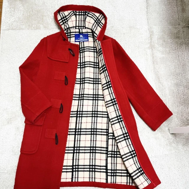 BURBERRYS BLUE LABEL Duffle Coat Wool Red Nova Check Size 40 Good ...