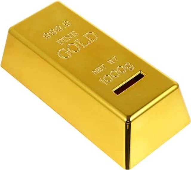 GOLD BAR COIN Bank Gold Bullion Bar Piggy Bank Brick Coin Saving Money ...