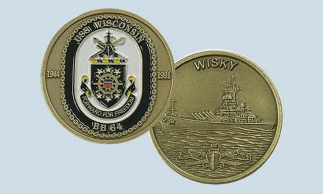 NAVY BATTLESHIP USS Wisconsin Bb-64 Wisky Challenge Coin £37.56 ...
