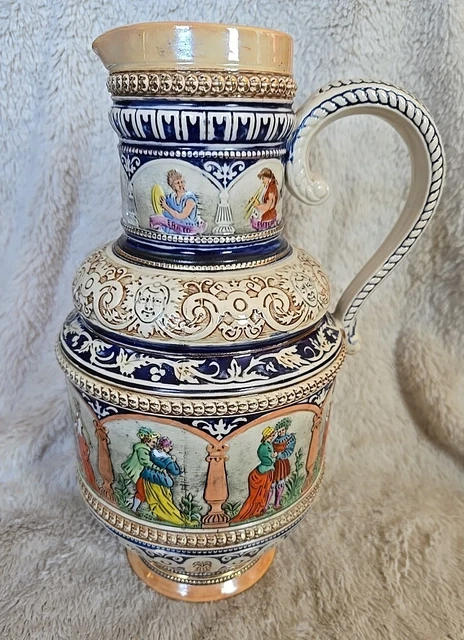 VINTAGE HAND MADE German Pottery 2-1/2L Water Wine Pitcher Jug Vase ...
