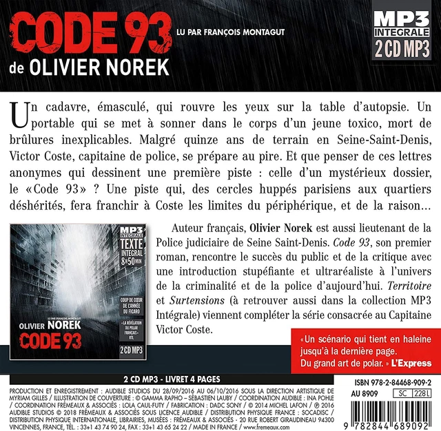 OLIVIER NOREK CODE 93 (Integrale Mp3), Lu Par François Montagut (CD ...