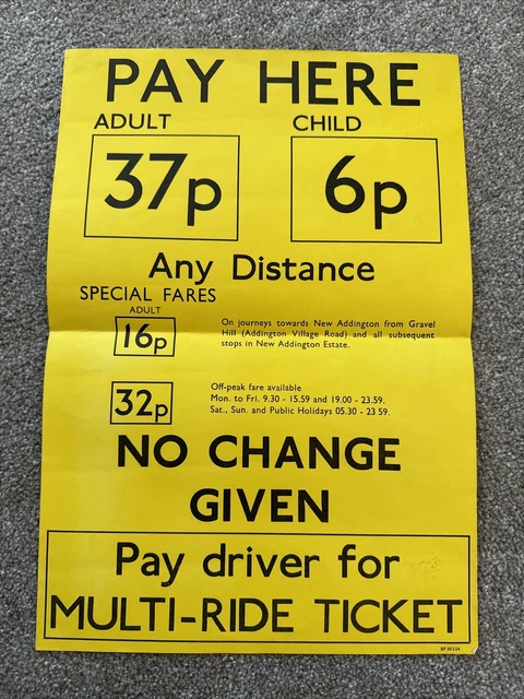 LONDON TRANSPORT BUS Fare Price Poster 70’s / 80’s multi-ride ticket ...