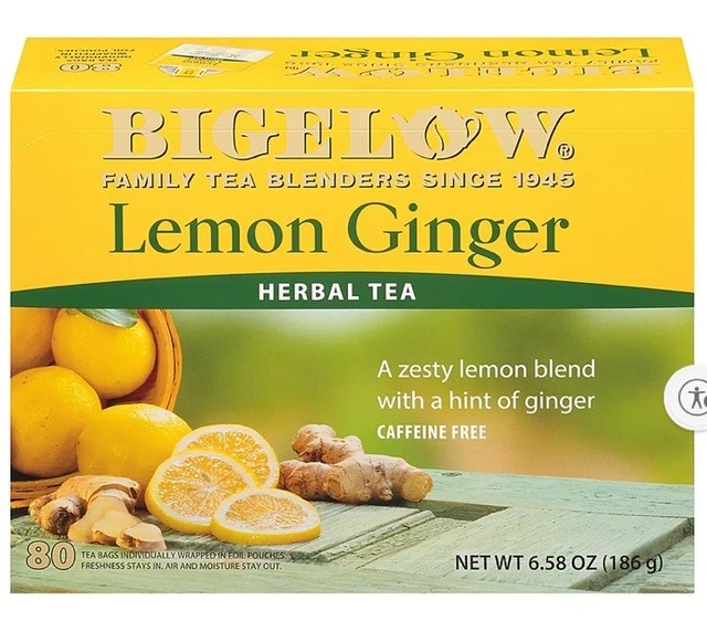 BIGELOW LEMON GINGER Caffeine-Free Herbal Tea, 80 Tea Bags 🇺🇸 Import £ ...
