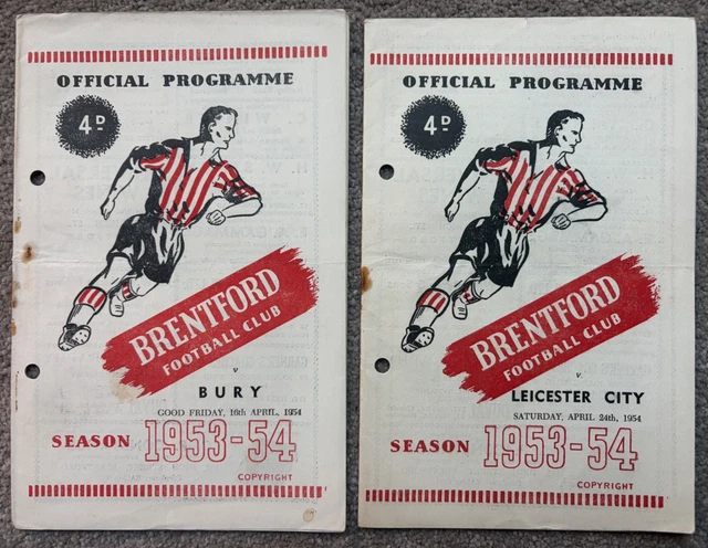 BRENTFORD FC 1953 1954 Rare HOME FOOTBALL PROGRAMME COLLECTION ...