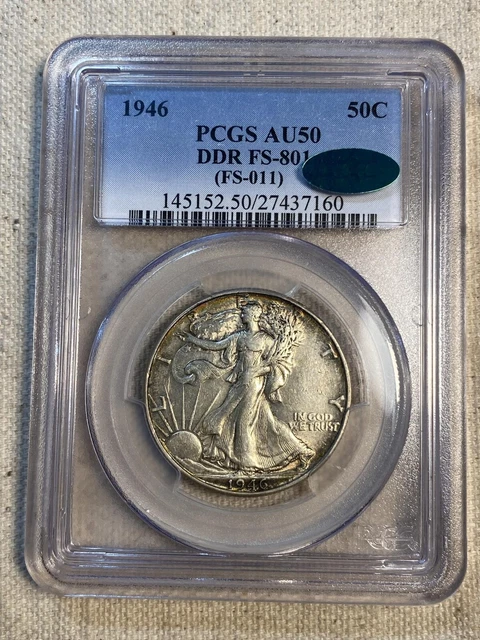 1946 50C WALKING Liberty Half Dollar Doubled Die Reverse AU50 CAC ...