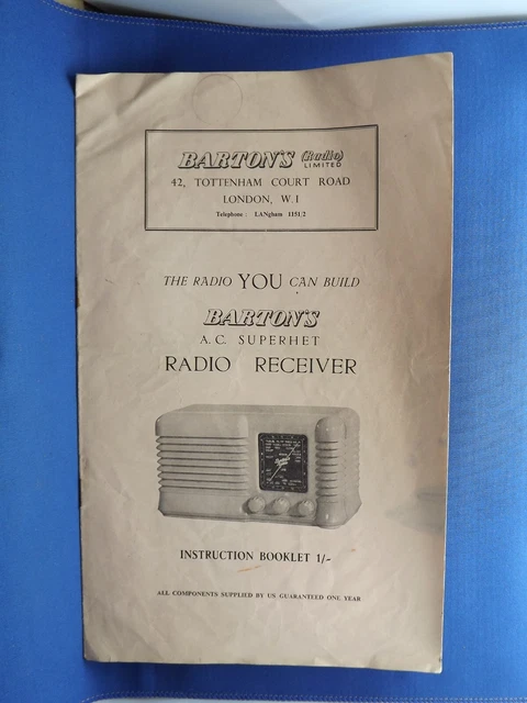 VINTAGE BARTON'S A.C. Superhet Radio Receiver Instruction Booklet 1/- £5.00 - PicClick UK