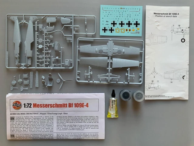 AIRFIX MESSERSCHMITT BF109E-4. 1: 72 Scale Model Starter Set A01008A £4.87 - PicClick UK