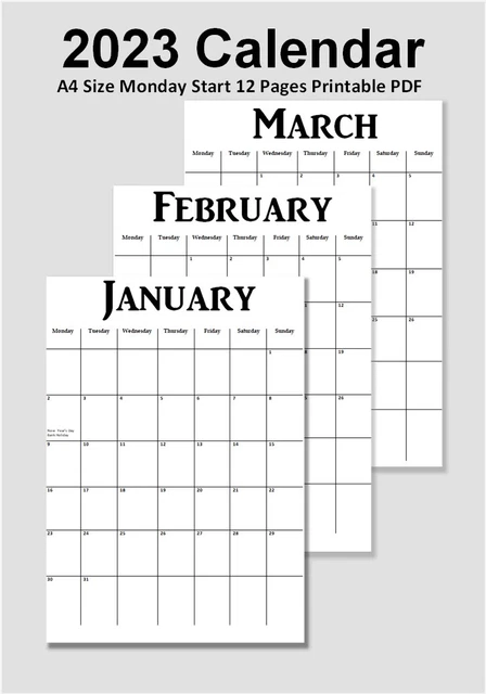 2023 CALENDAR DOWNLOAD & Print PDF A4 Portrait Minimalist Design (X10 ...