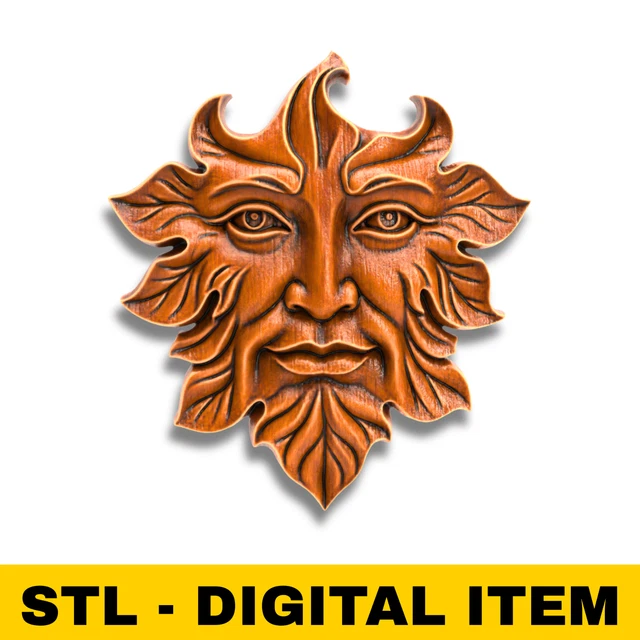 GREEN MAN FACE Relief STL File 3D Model for CNC Laser Engraving 3D ...
