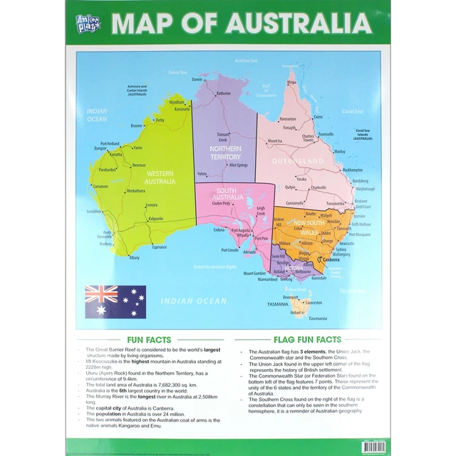 AUSTRALIA EDUCATIONAL POSTER Map Facts Wall Chart Kids Learning Teacher ...