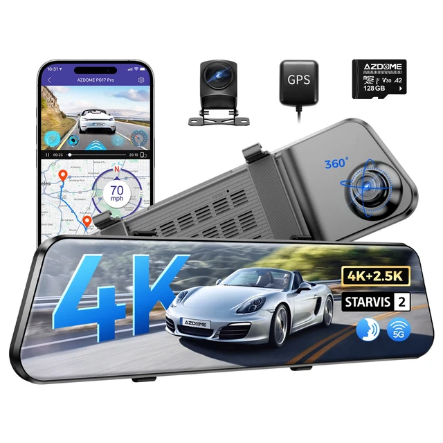 AZDOME 2CH 4K+2.5K Dashcam IMX678 STARVIS 2 5GWiFi GPS Parkmodus 128GB ...