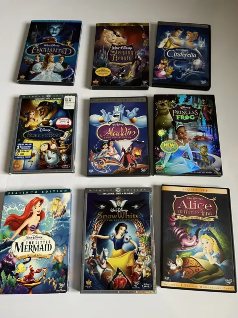 WALT DISNEY DVD Movies Lot Of 9 Cinderella/Little Mermaid/Aladdin/Snow ...