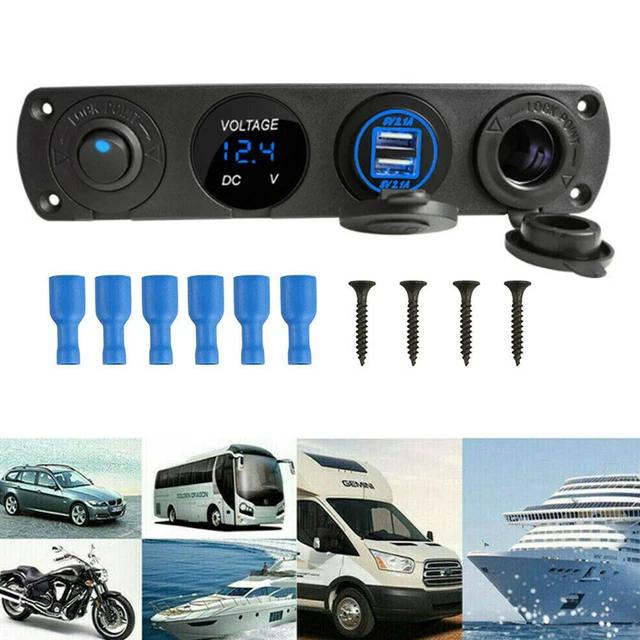 PRISE ALLUME-CIGARE DOUBLE port USB chargeur voltmètre panneau bateau voiture EUR 17,71 ...