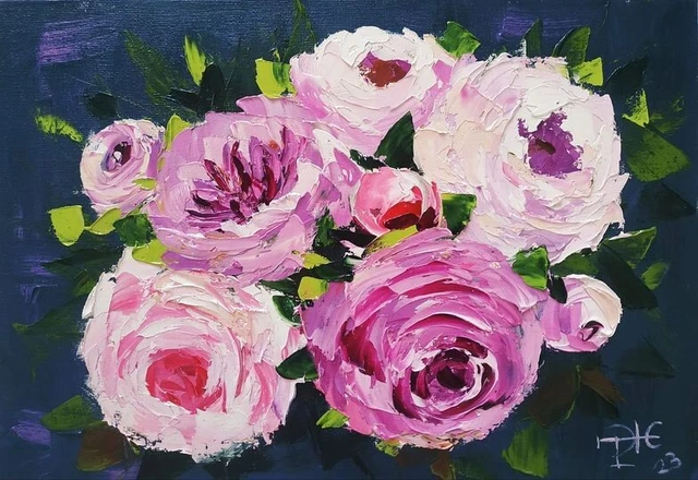 PEONY BOUQUET PAINTING Flowers Wall Art Impasto Oil ORIGINAL 3D Art ...
