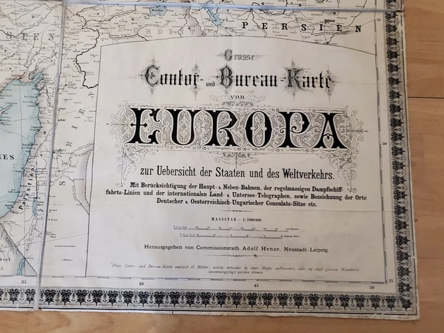 1880 EUROPA GROSSE Contor Bureau Karte Landkarten 200 x 200 cm, Henze ...