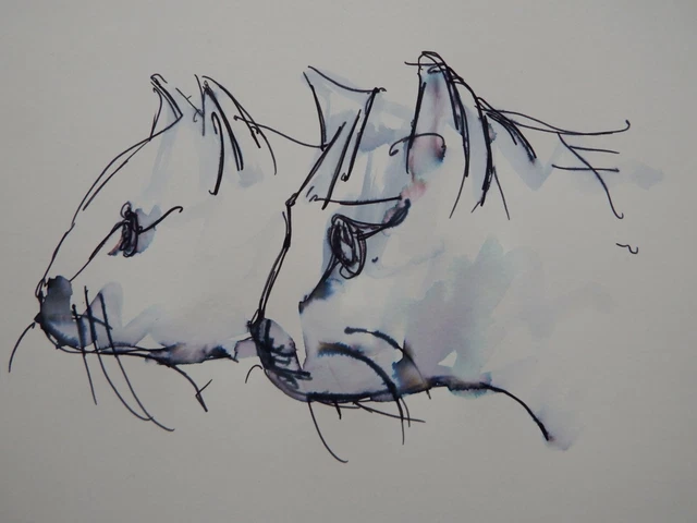 PEN & INK scribble semi-abstract two cat drawing after Pablo Picasso Le ...