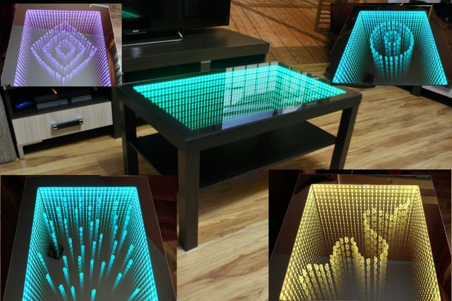 BLACK TABLE LED 3D Coffee Table Illuminated INFINITY MIRROR Effect ...